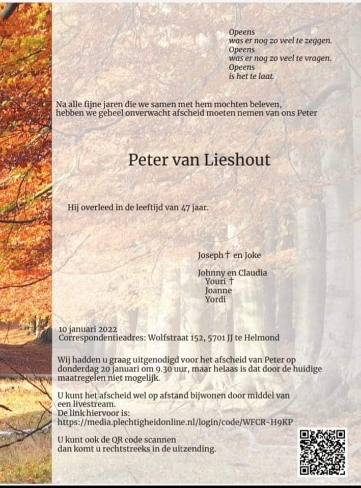 Rouwbericht Peter van Lieshout - Kederan